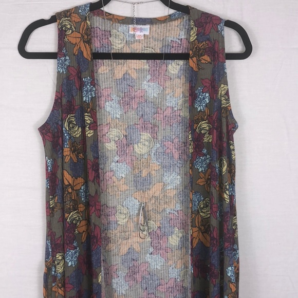 LuLaRoe | Jackets & Coats | Lularoe Vest Tan Colorful Floral Print ...